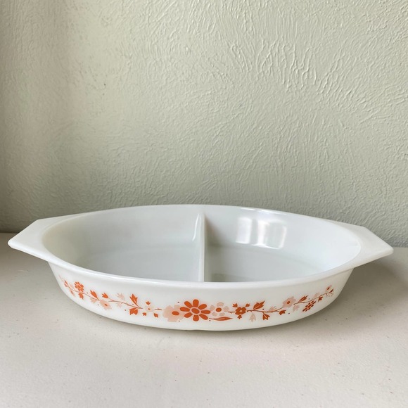 Pyrex | Kitchen | Vintage Pyrex Orange Floral Divided Casserole Dish ...